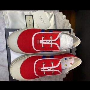 Gucci | Shoes | Gucci Red Canvas Striped Fruit Low Top Sneaker Nwt ...